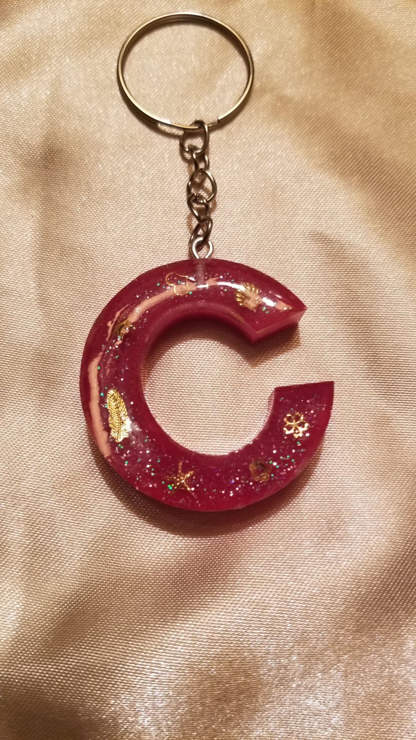 Letter C Sparkly Pink Keychain — Cynfull Arts