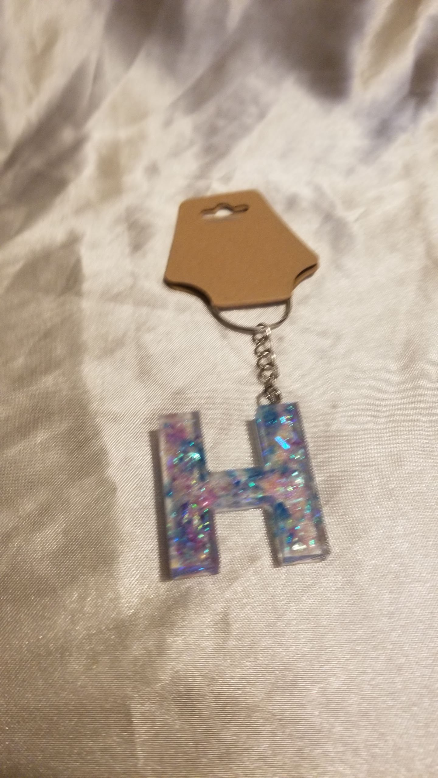 Letter H Blue/Pink/Purple Holographic Glitter Keychain - Cynfull Arts