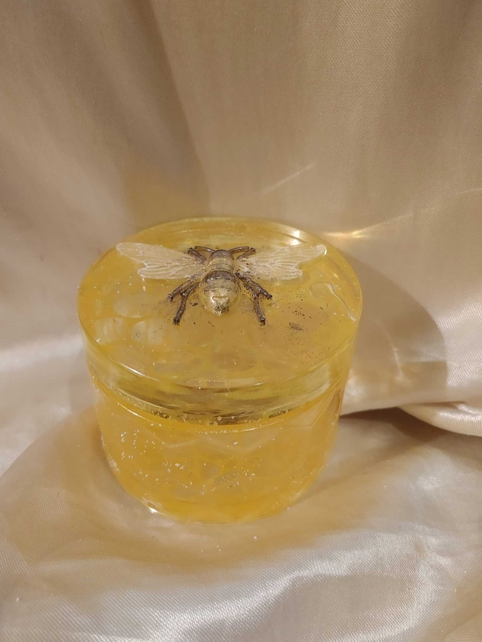 Beehive Inspired Yellow/Gold Round Container with Raised Bee Design Lid ...